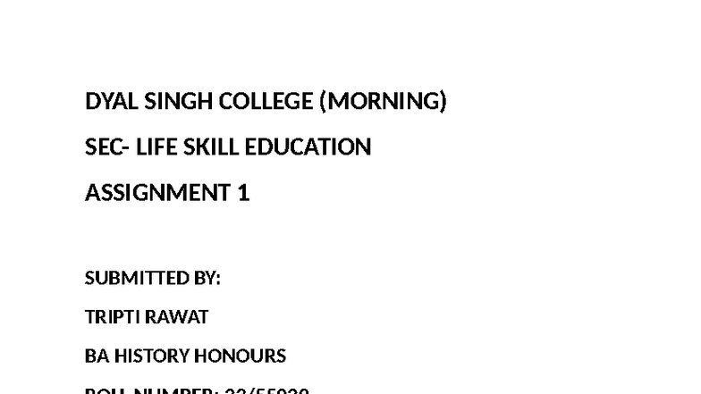 BA History (Hons) SEM 5: Life Skills Education Assignment 1 - Studocu