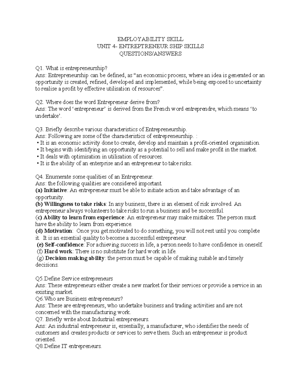 Employability Skills: Understanding Entrepreneurship Concepts and ...