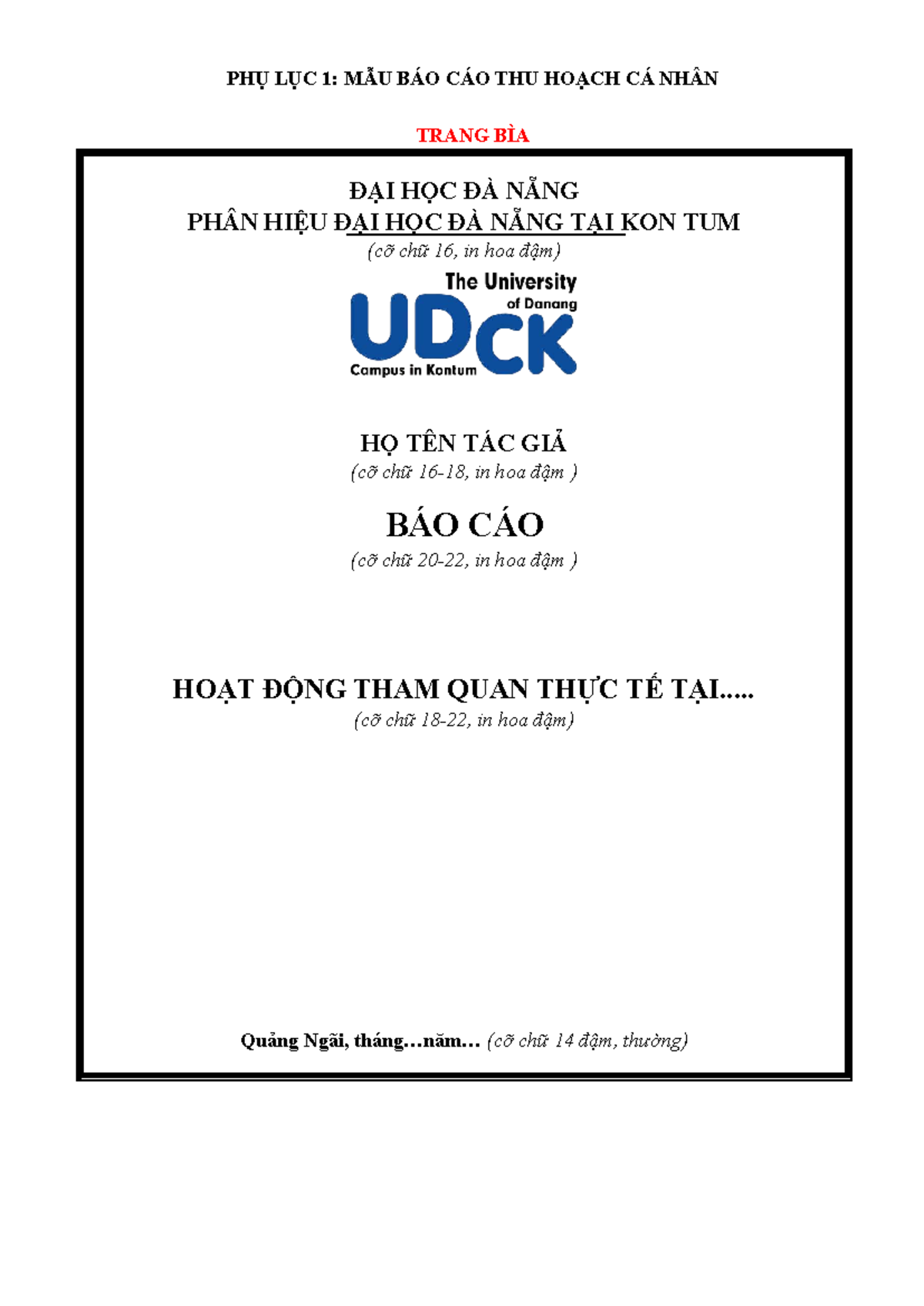 BÁO CÁO THU HOẠCH CÁ NHÂN - ĐHĐN TẠI KON TUM - Studocu