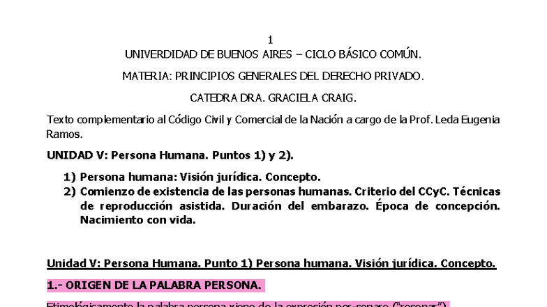 2°C2021 Derecho: Resumen Unidad V - Persona Humana (Puntos 1 y 2) - Studocu