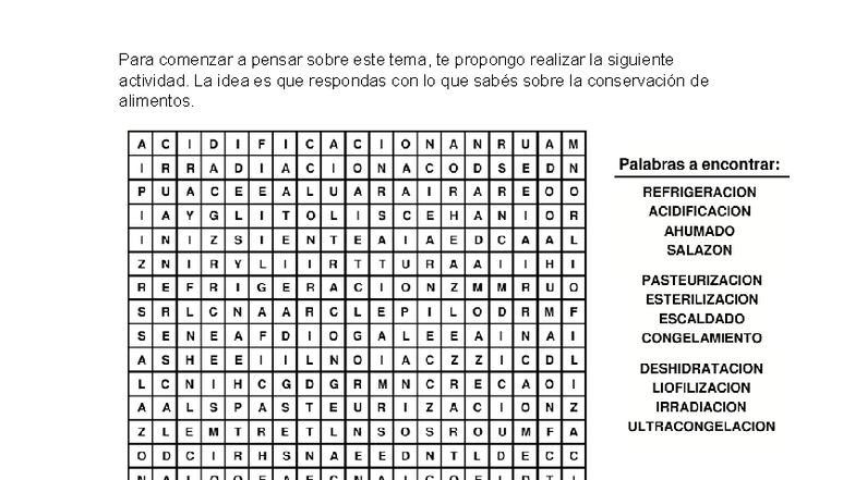 SOPA DE Letras: Conservación de Alimentos y Técnicas de Conservación ...