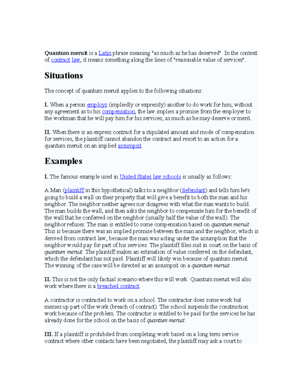 Quantum Meruit in Contract Law - LEARNING MATERIAL - Studocu