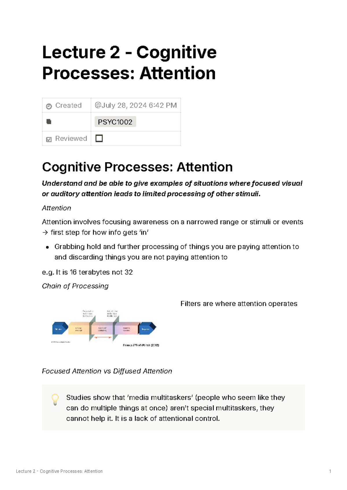 Lecture 2: Cognitive Processes in Attention - PSYC1002 Insights and ...