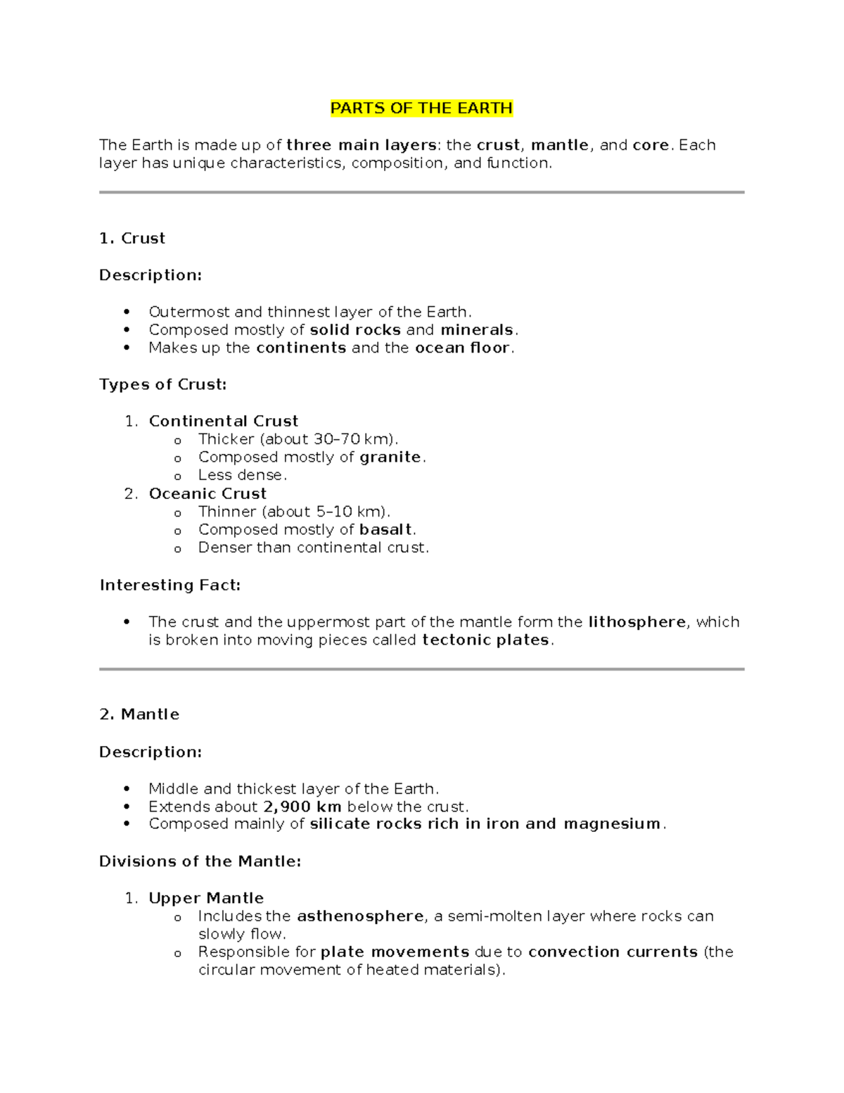 Earth's Layers: Crust, Mantle, and Core Overview (Reviewer 3) - Studocu