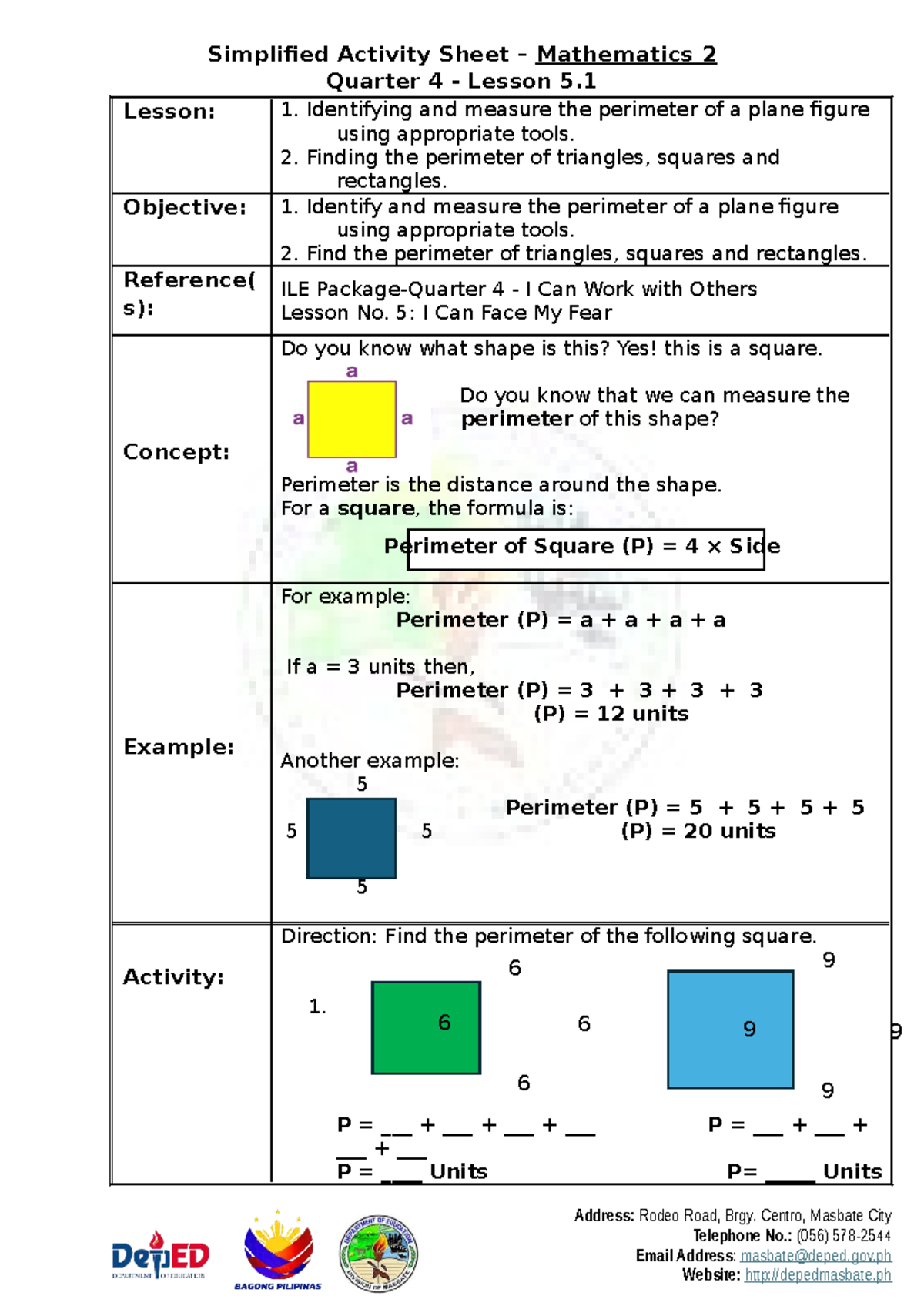 SAS Grade 2 Q4 L5 - Math & Makabansa Activity Sheet - Studocu