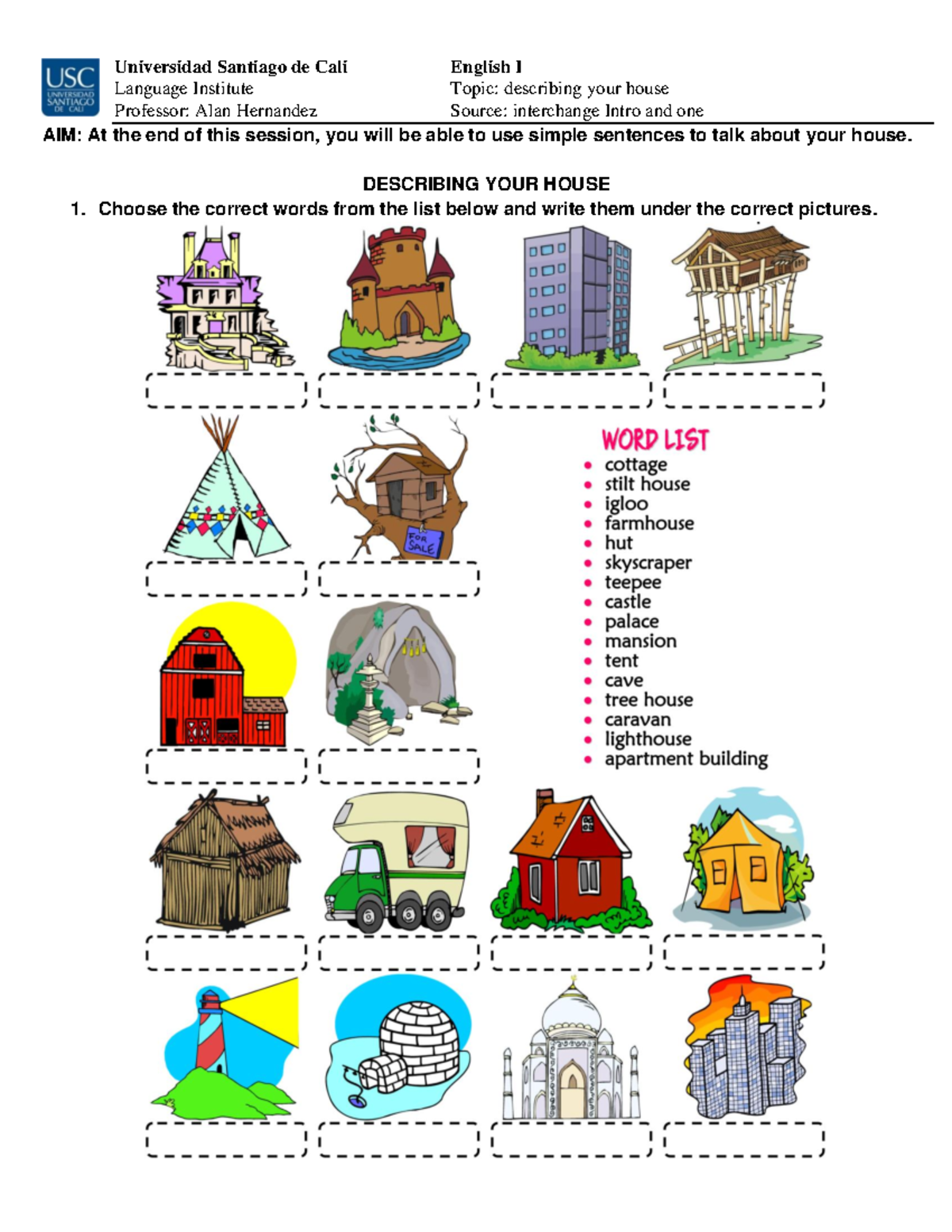 Class 8 Eng I: Describing Your House - Vocabulary & Activities - Studocu