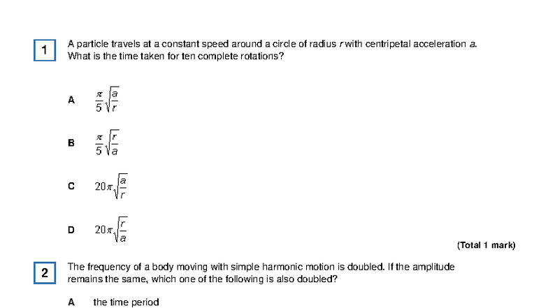 Periodic Motion MCQs (PHYS 101) - Studocu