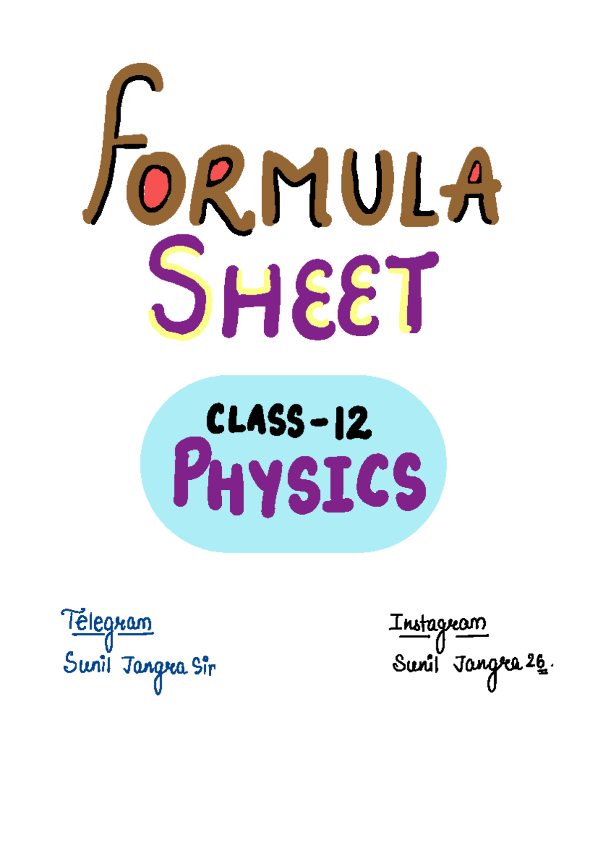 Formula Sheet for Class 12 Physics: Key Concepts and Equations - Studocu