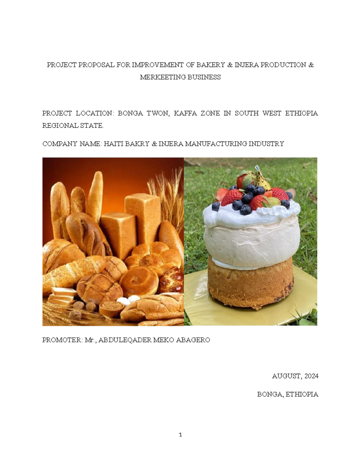 Project Proposal for Bakery & Injera Production Improvement - CFC 2024 ...