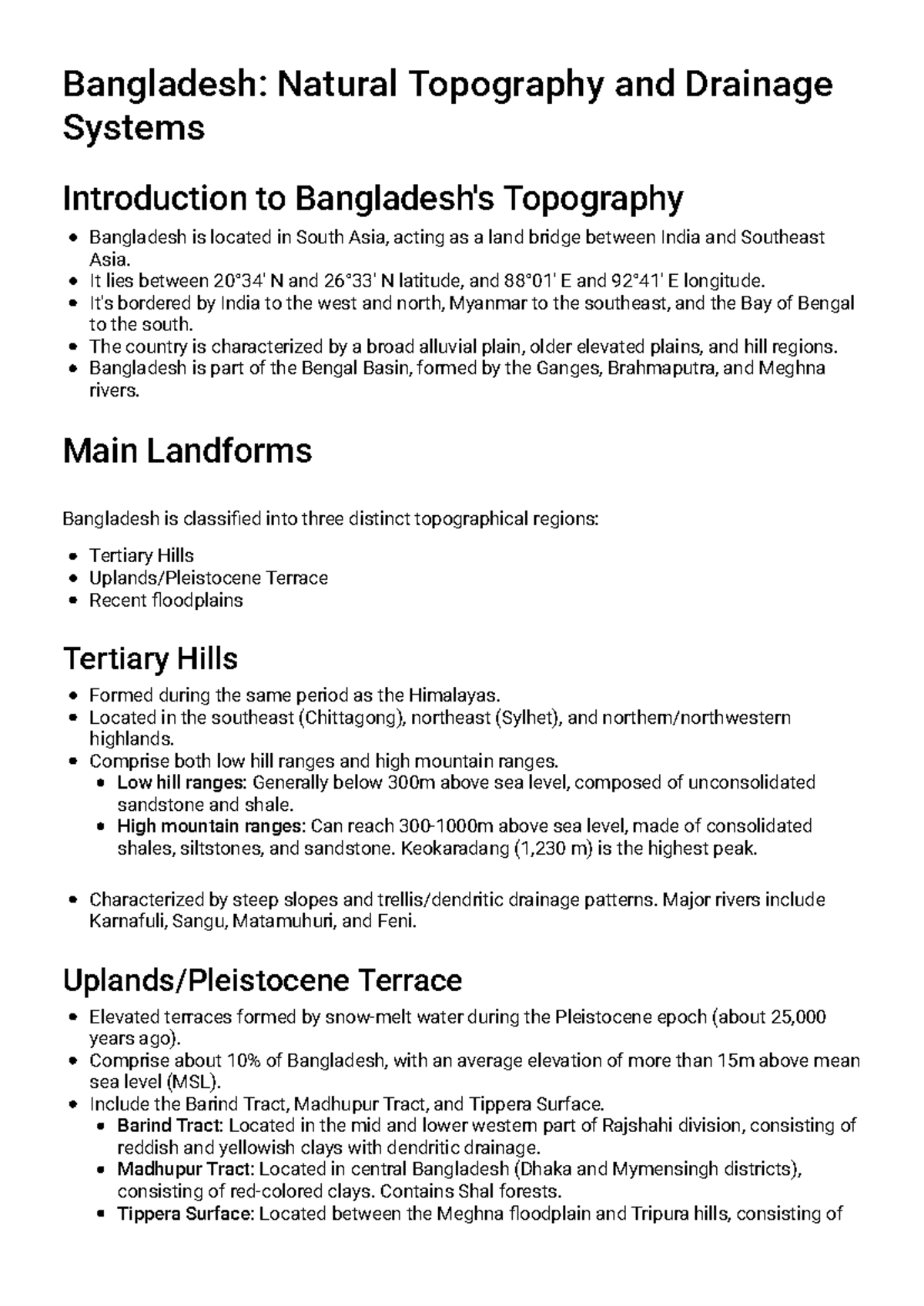 Bangladesh Natural Topography & Drainage Systems Study Guide - Studocu