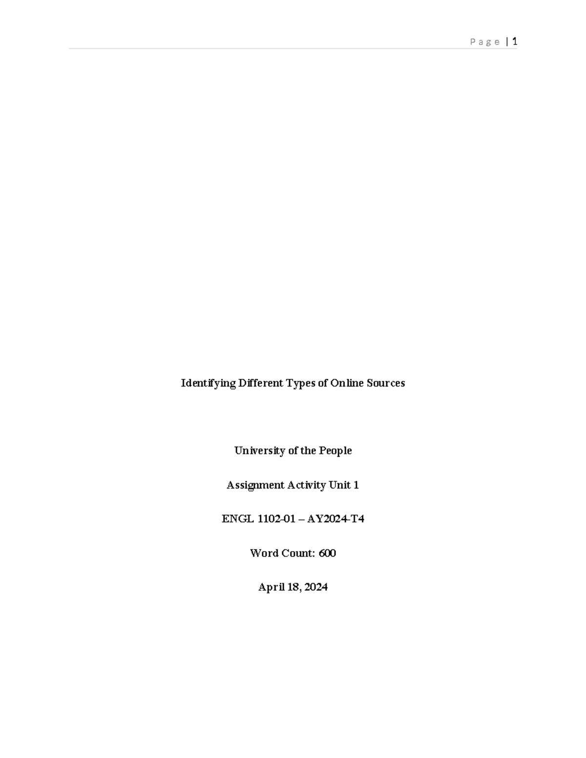 Activity Assignment Unit 1 - Identifying Different Types of Online ...