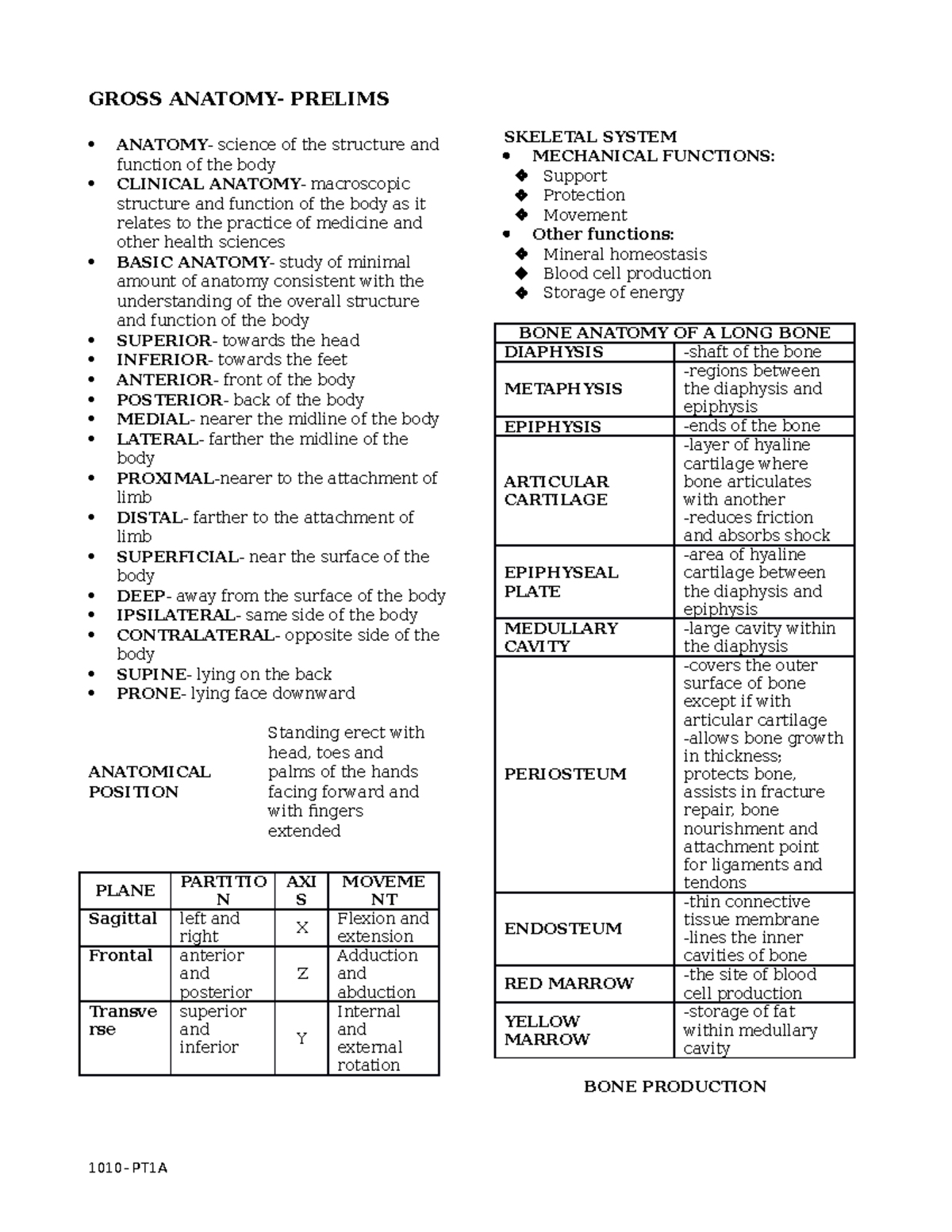 GROSS ANATOMY 101: PRELIMINARY REVIEWER NOTES - Studocu