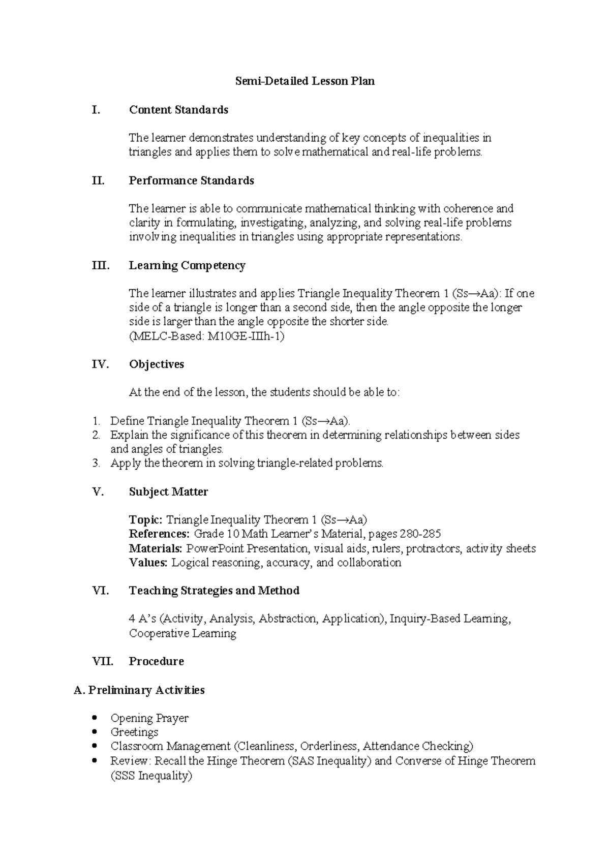 Applying Triangle Inequality Theorem 1 (Ss→Aa) - Semi-Detailed Lesson ...