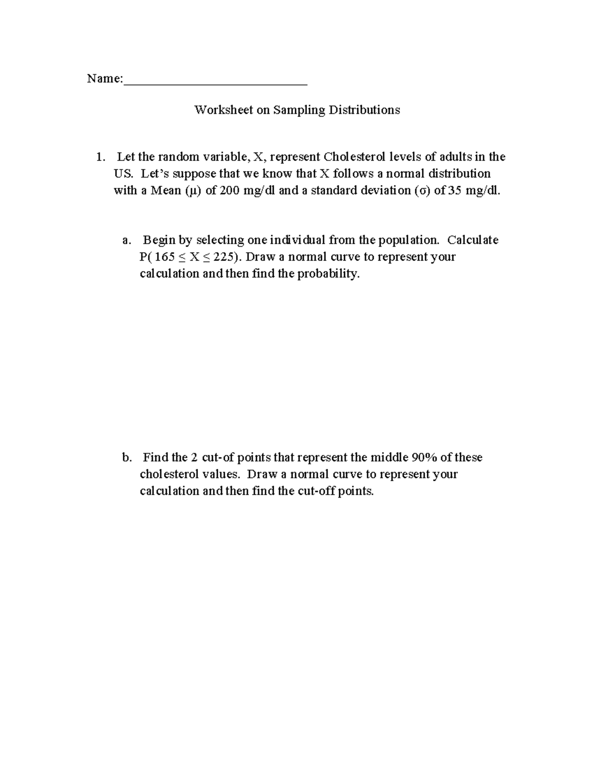 Worksheet on Sampling Distributions (Statistics 101) - Studocu
