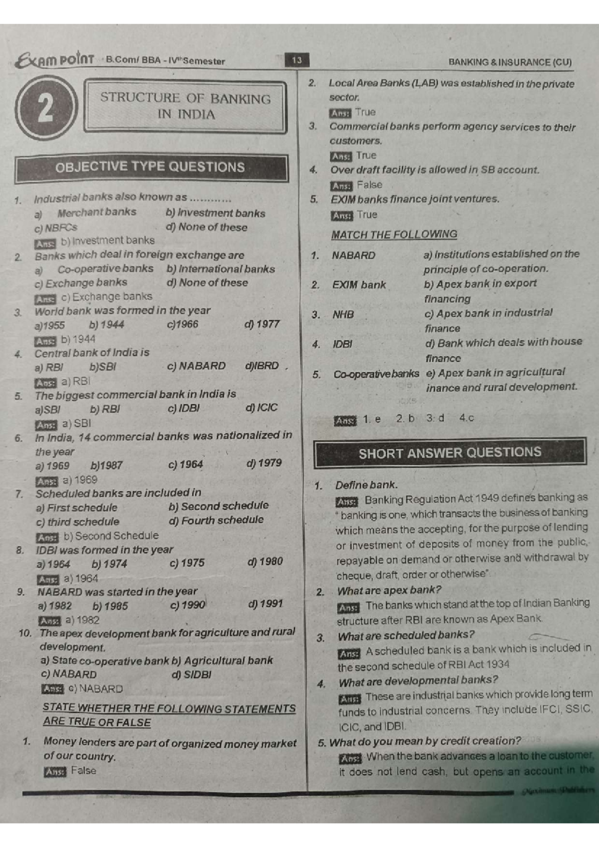 BBA IVth Sem 13: Structure of Banking & Local Area Banks Exam Notes ...