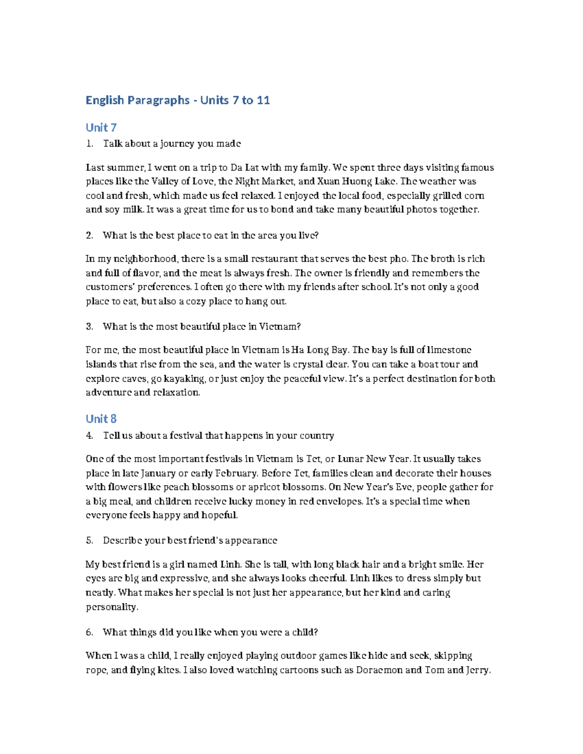 English Paragraphs: Units 7-11 Summary and Insights - Studocu