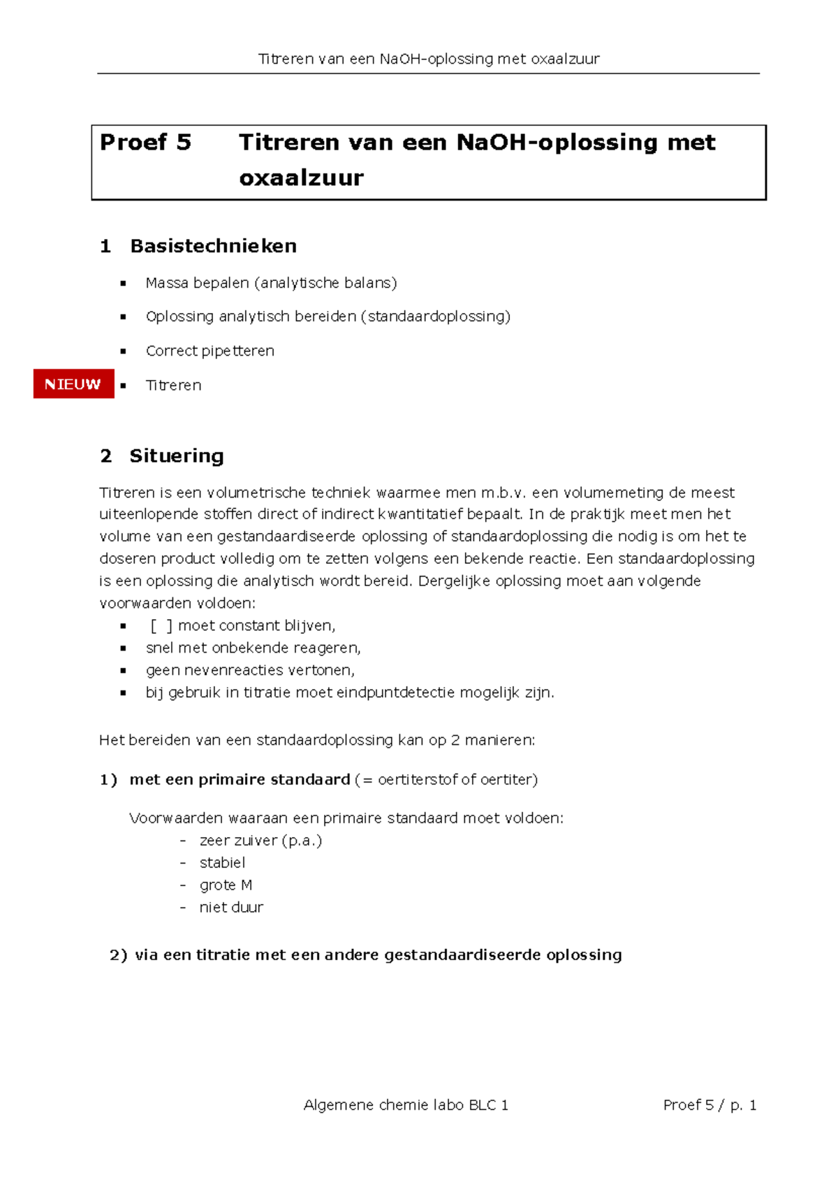 Proef 5: Titratie van NaOH met Oxaalzuur - Basisprincipes en Technieken ...