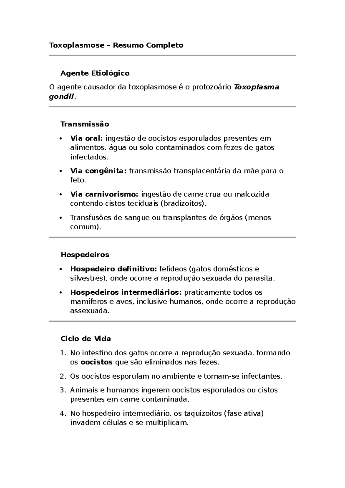 Toxoplasmose: Sintomas, Diagnóstico e Prevenção (Curso de Saúde) - Studocu