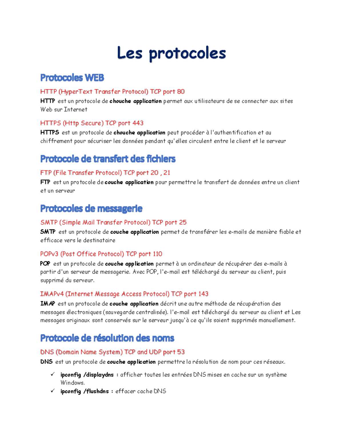 #5 Protocoles Réseau : Résumé des Protocoles de Communication - Studocu