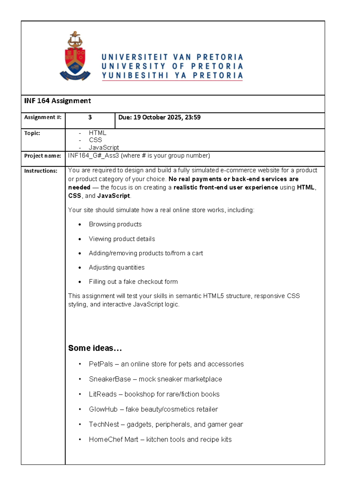 INF 164 Group Assignment 3: Simulated E-Commerce Website Project - Studocu