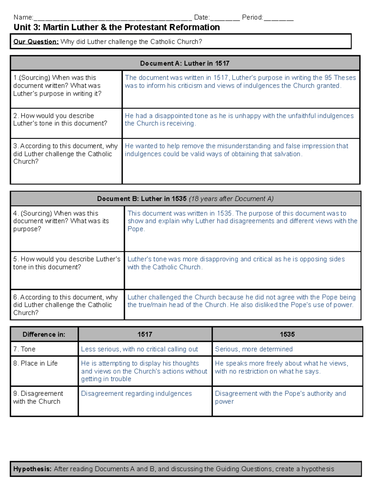 Unit 3 Protestant Reformation Activity (Student Handout) - - Studocu