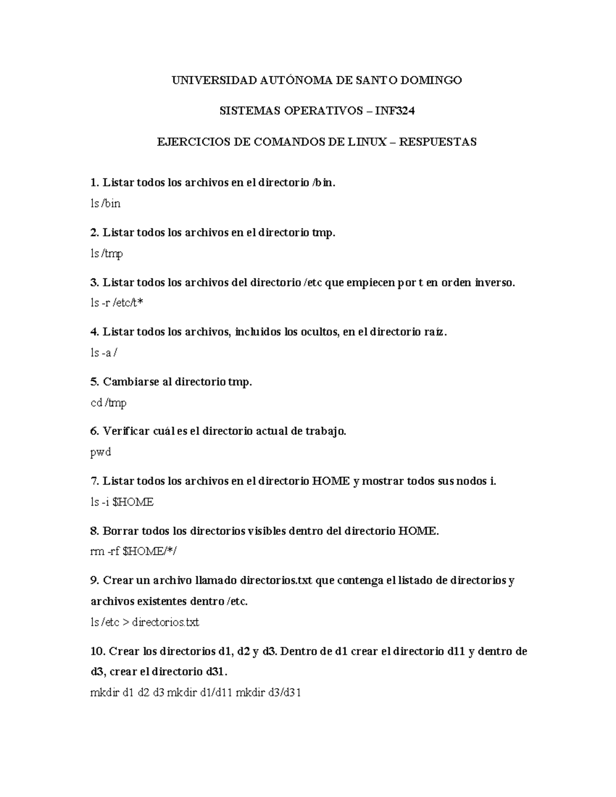 INF324 Ejercicios de Comandos de Linux: Respuestas y Explicaciones ...