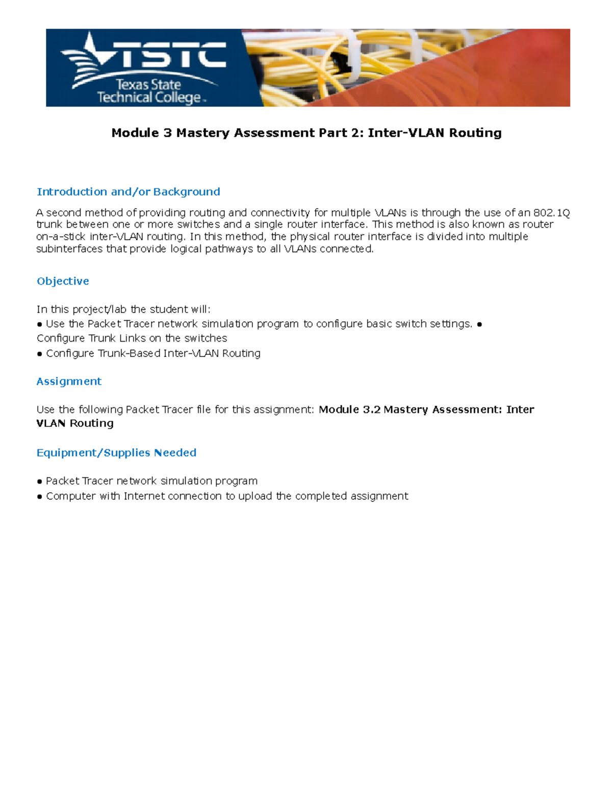 Module 3.2 Mastery Assessment: Configuring Inter-VLAN Routing - Studocu