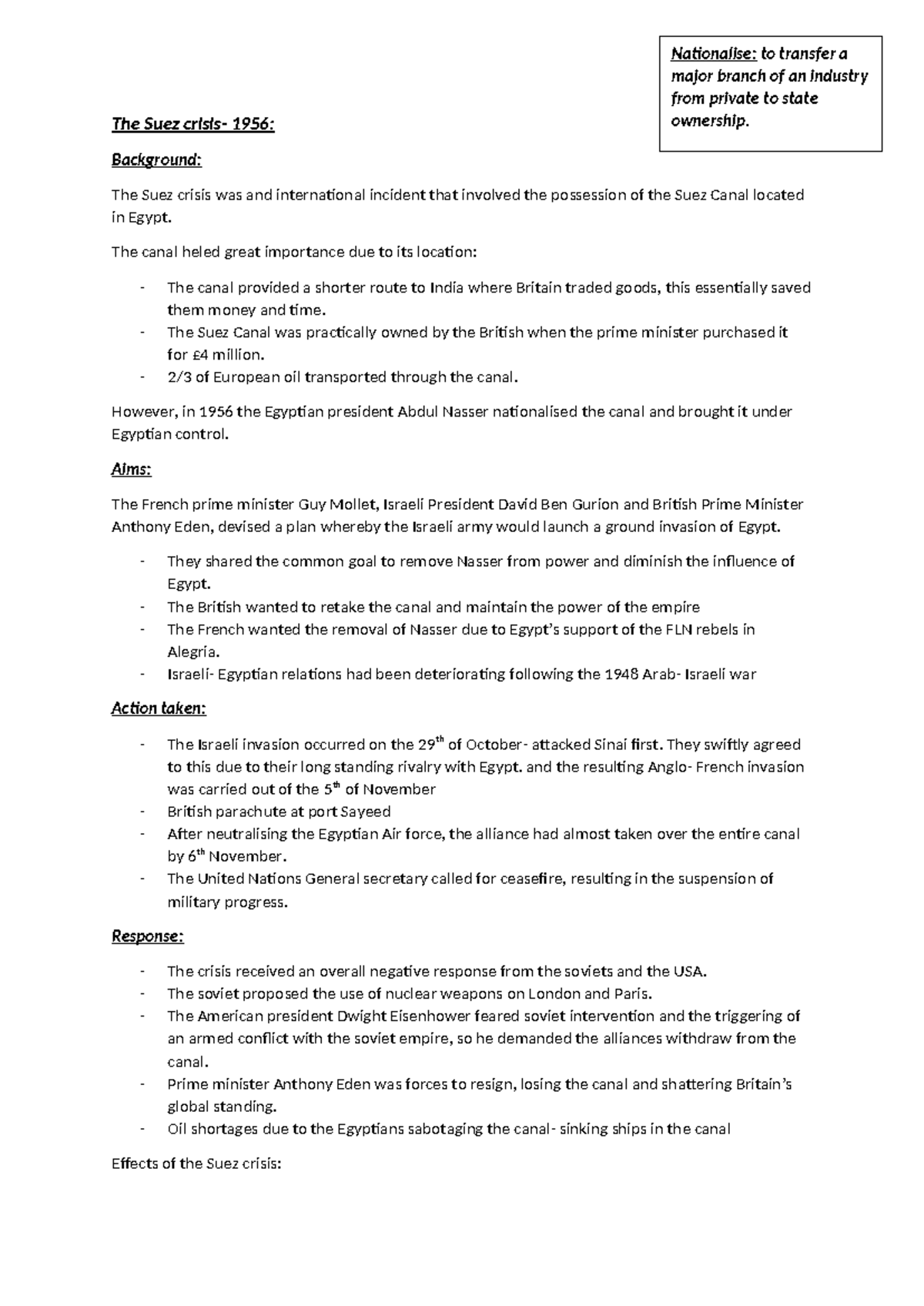 Suez Crisis 1956: Nationalization and Its Global Impact - AQA A Level ...