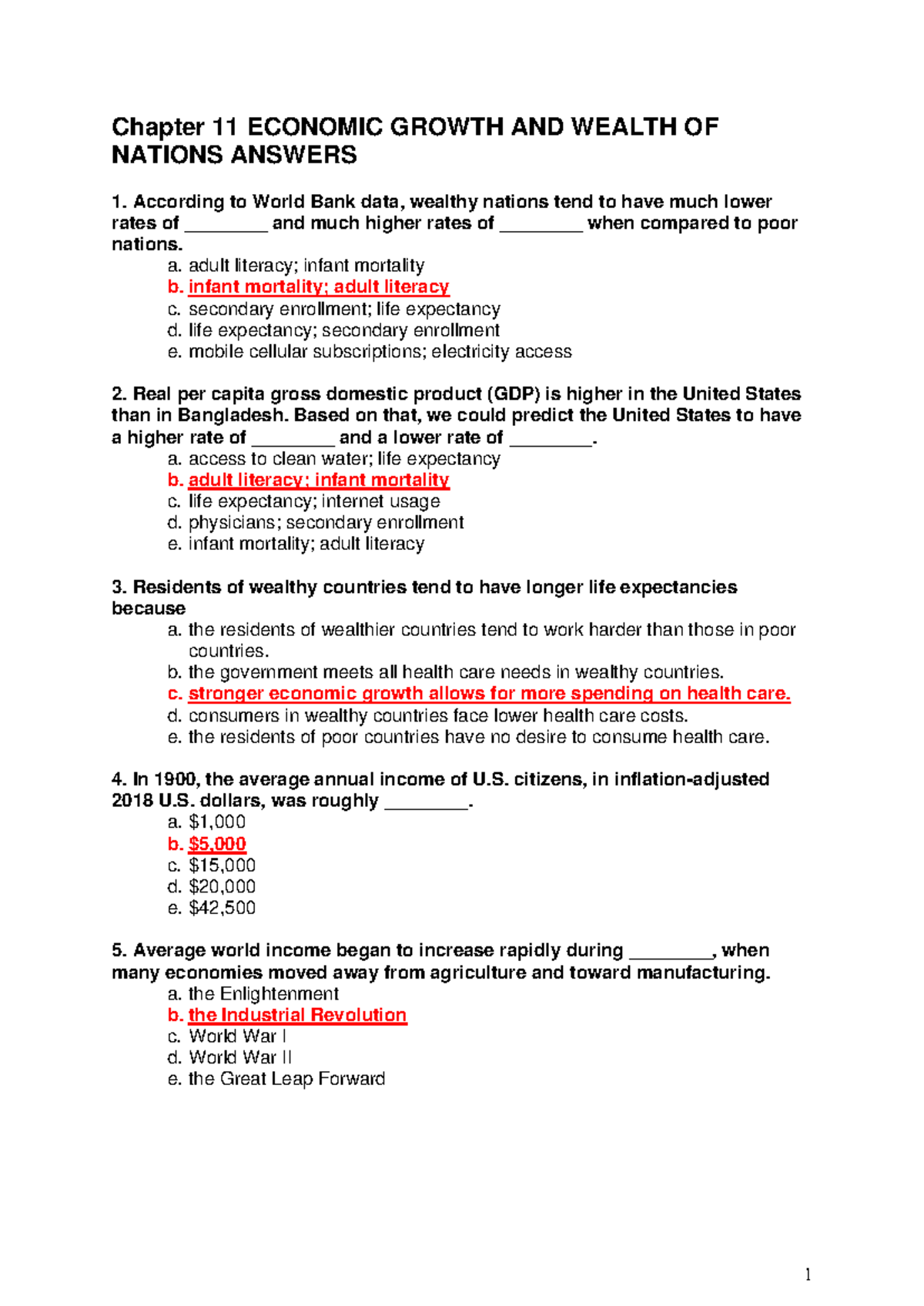 Chapter 11 Sample Exam Answers - Chapter 11 ECONOMIC GROWTH AND WEALTH ...
