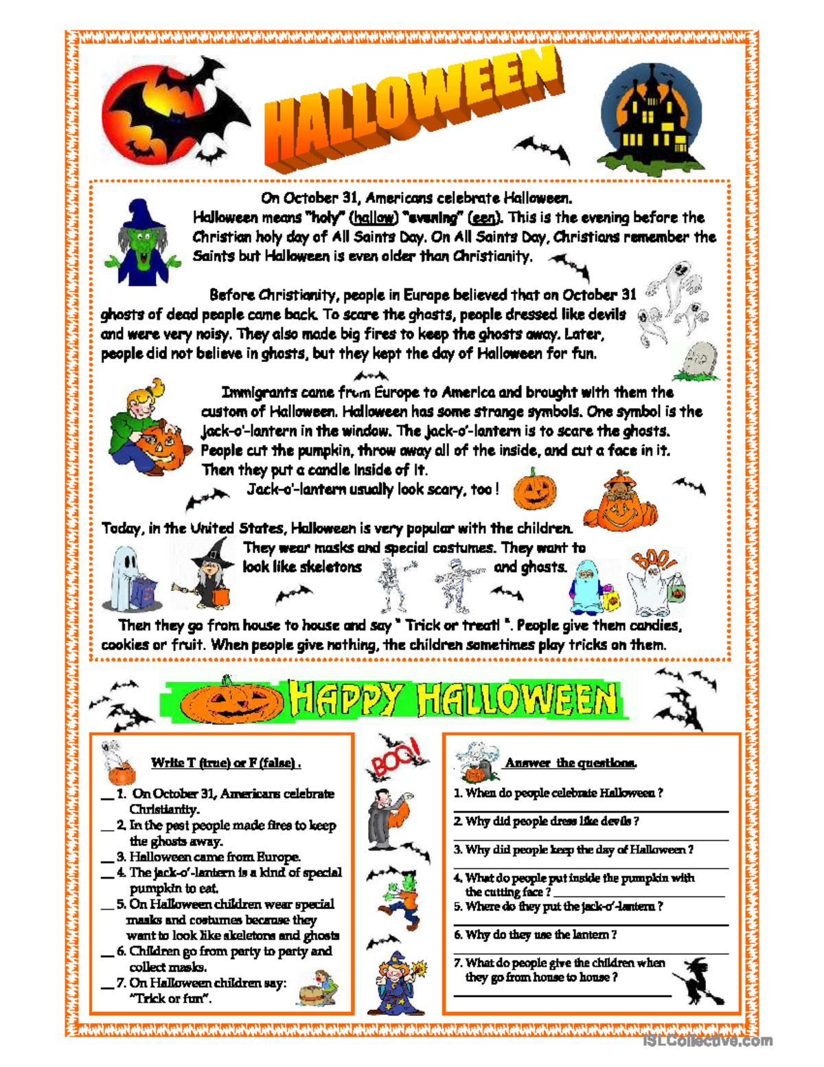 Halloween Celebration: History and Traditions - Reading Worksheet - Studocu