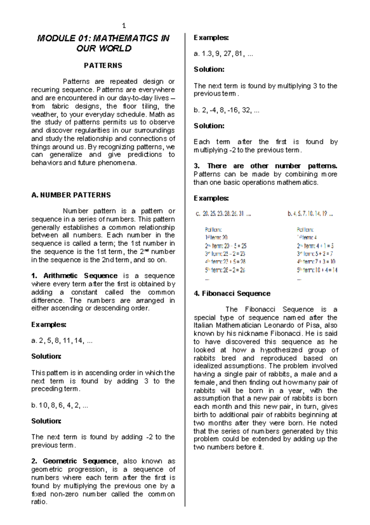 Module 01: Patterns and the Golden Ratio in Mathematics - Studocu