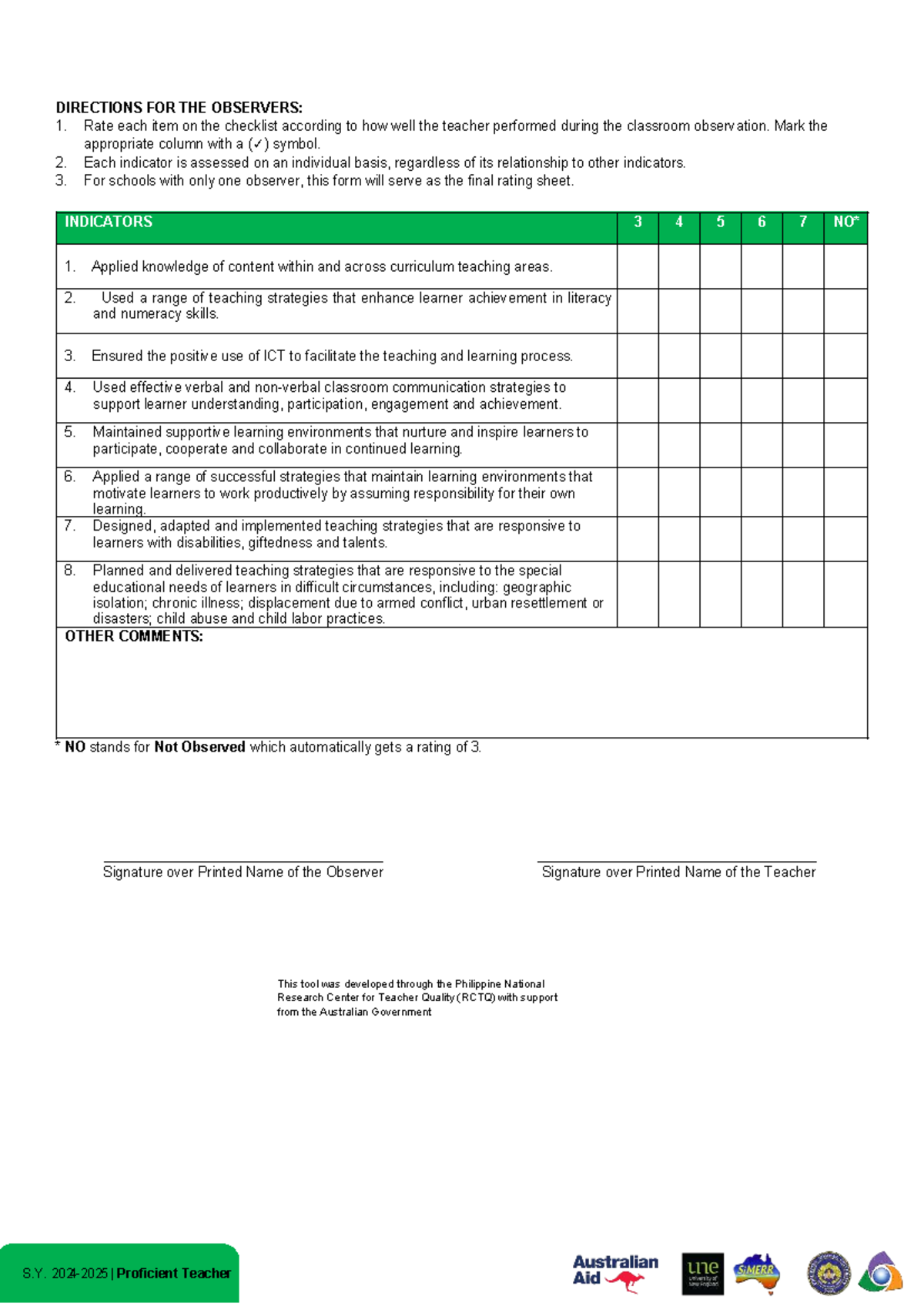 COT RPMS Rating Sheet for Teachers I-III SY 2024-2025 - Studocu