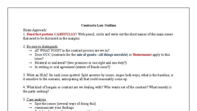 Contracts Law Outline (Kaplan) - Contracts Law Outline Exam Approach ...