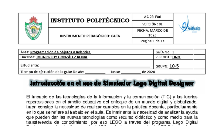 Guía No. 1: Introducción al Simulador Lego Digital Designer ...