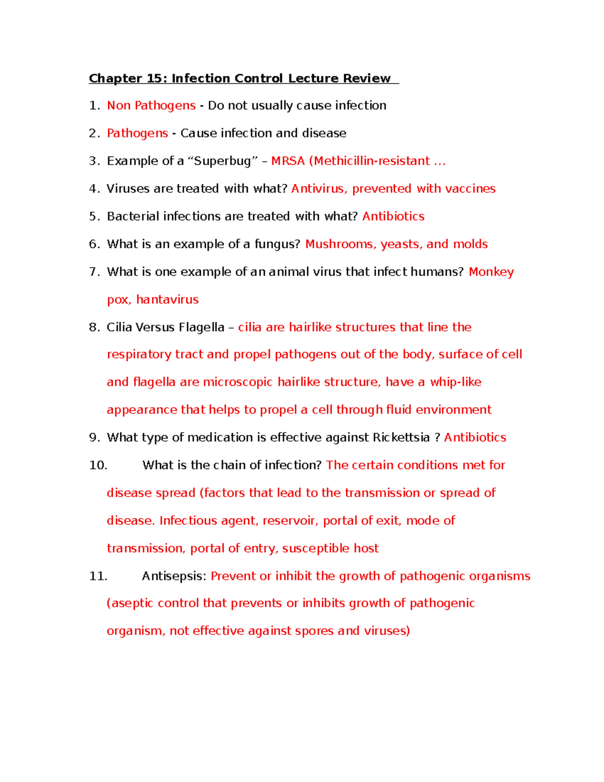 Infection Control Lecture Review: Key Concepts (Chapter 15) - Studocu