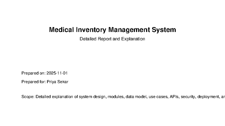Medical Inventory Management System Detailed Report (MIMS 101) - Studocu