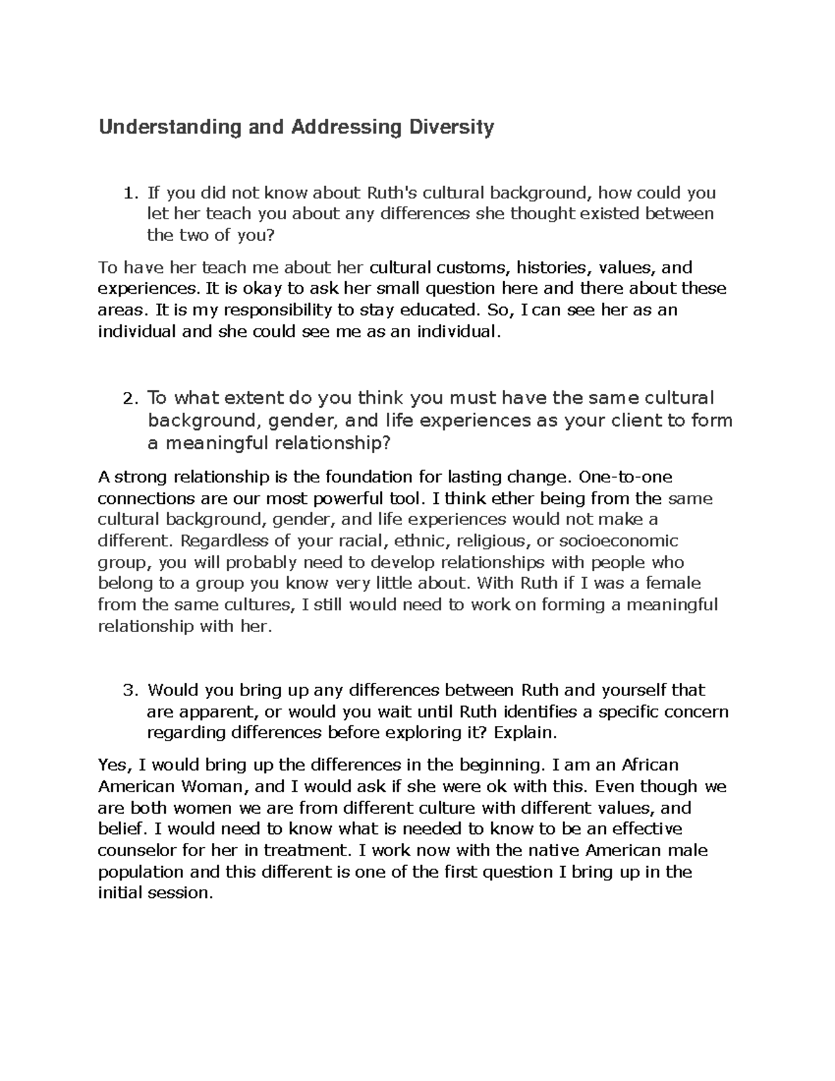 Understanding and Addressing Diversity - It is okay to ask her small ...