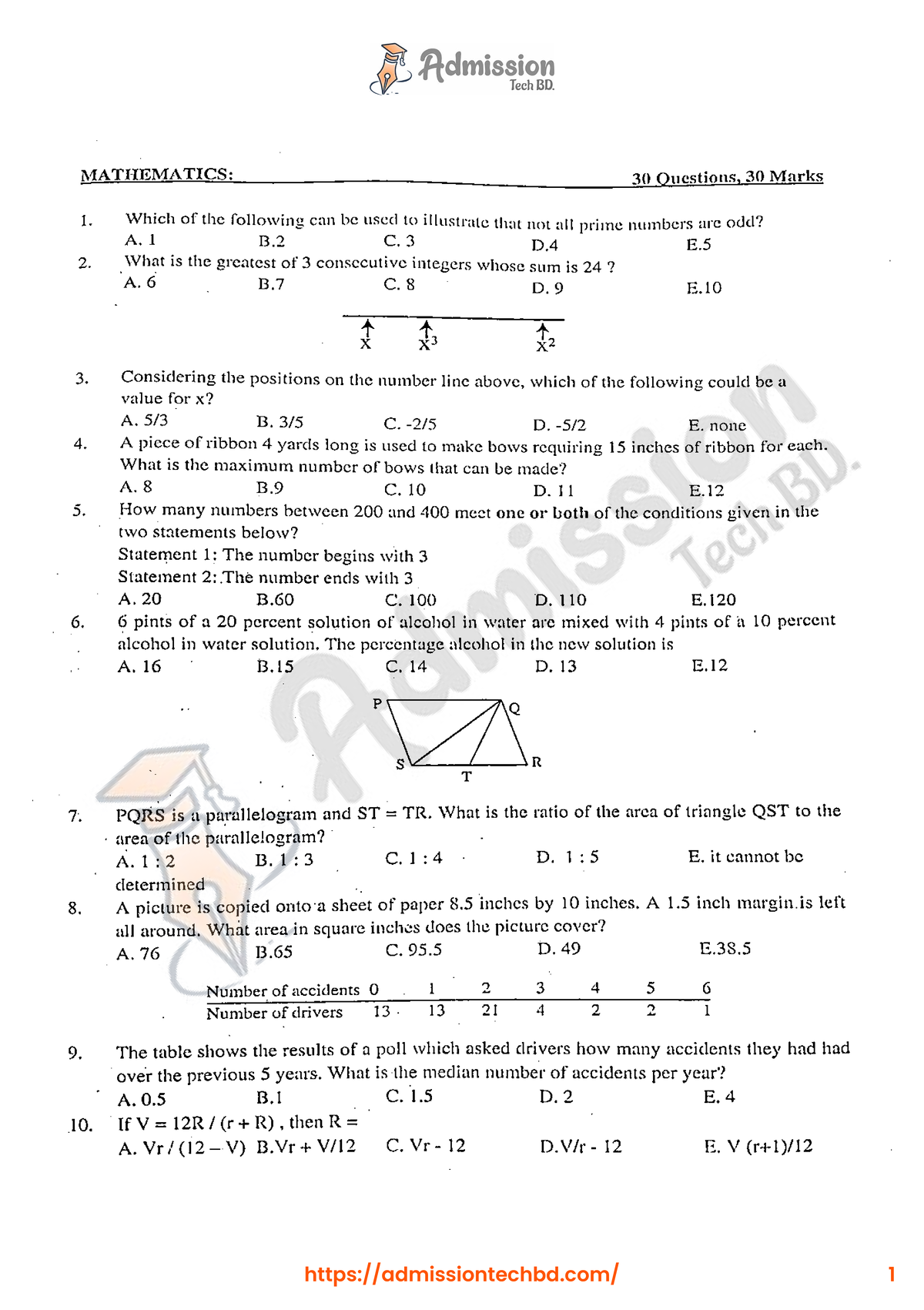 Admission Tech BD: Mathematics & Language Exam Prep - 30 Qs Each - Studocu