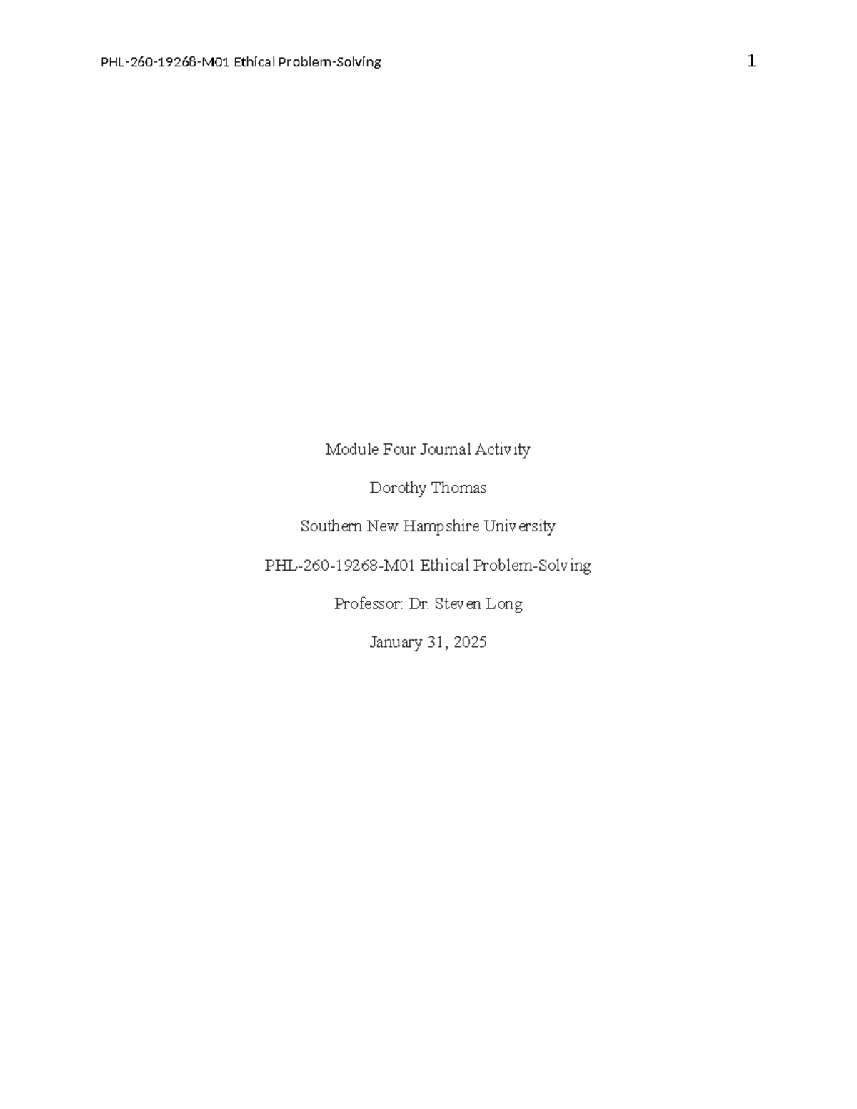 Module four Journal Activity-Dorothy Thomas - Module Four Journal ...