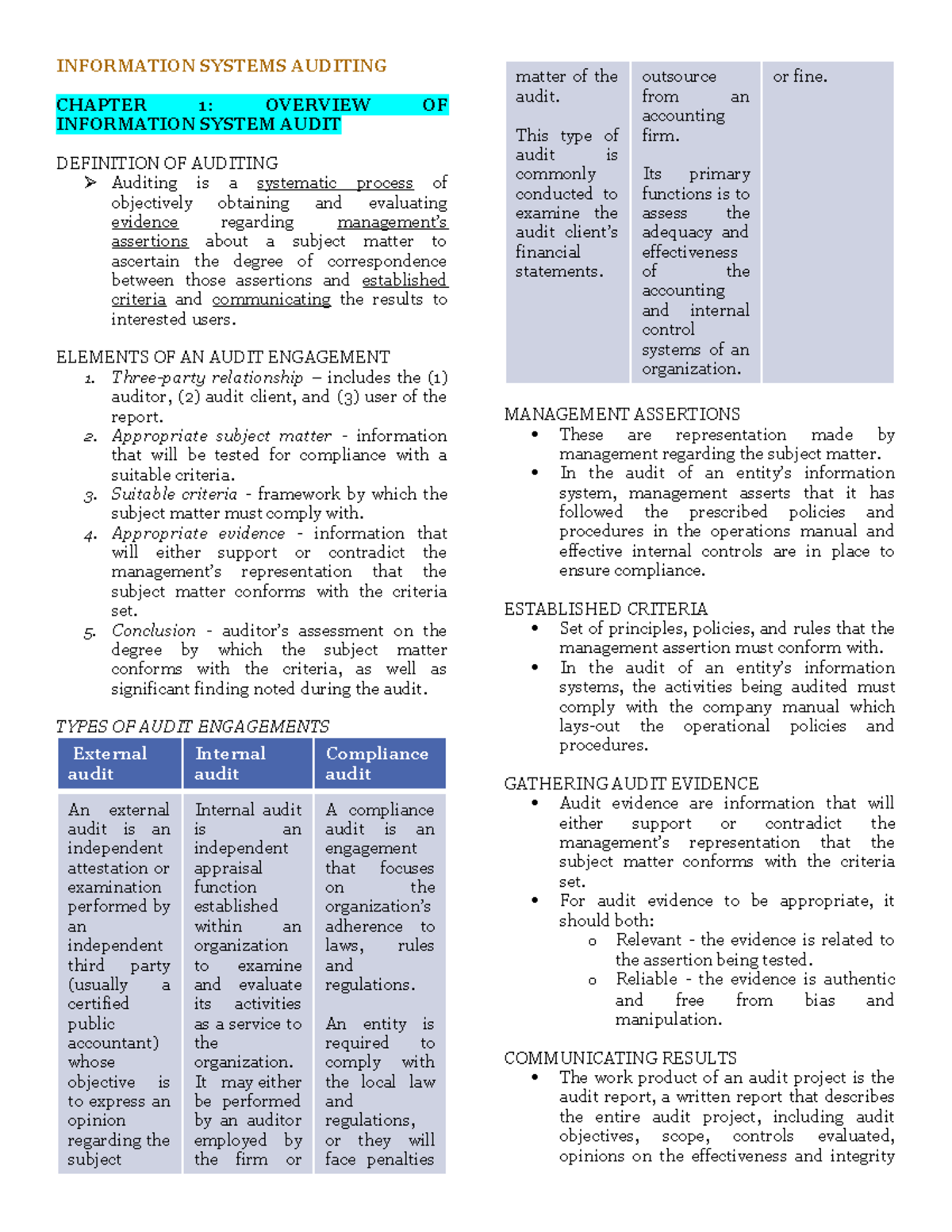 ISM Lecture Notes: Overview of Information Systems Auditing - Studocu