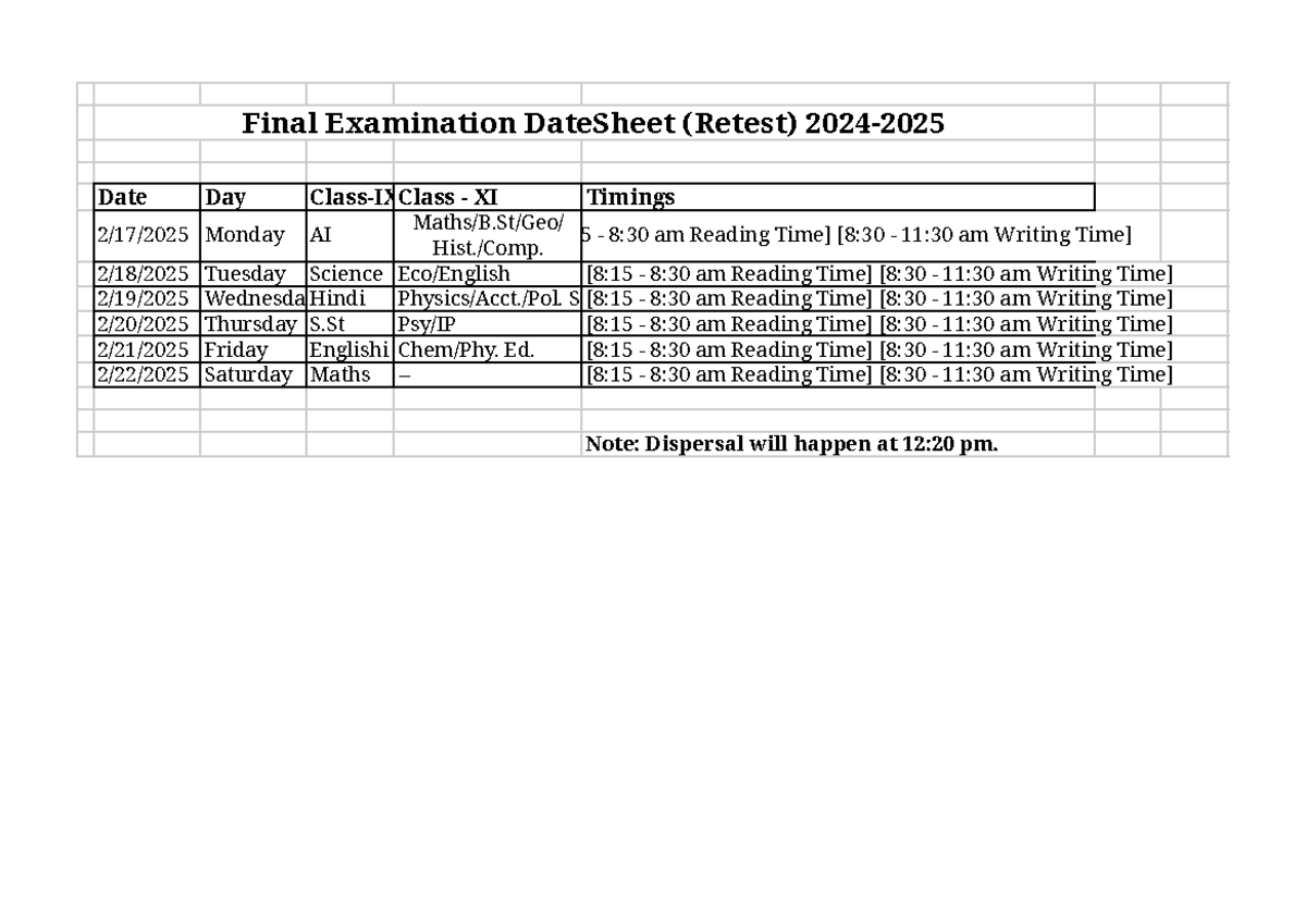 Final Retest (IX to XII)-1 - Final Examination DateSheet (Retest) 2024 ...