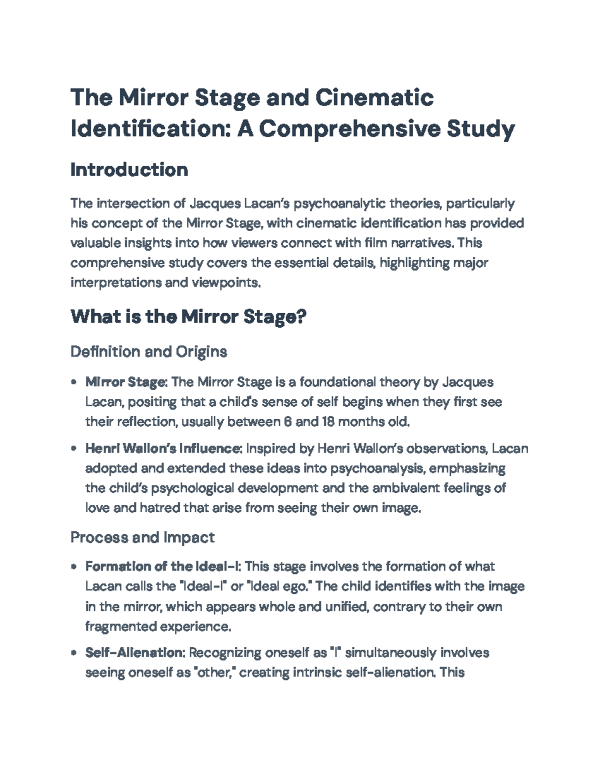 Lacan's Mirror Stage and Cinematic Identification: A Comprehensive ...