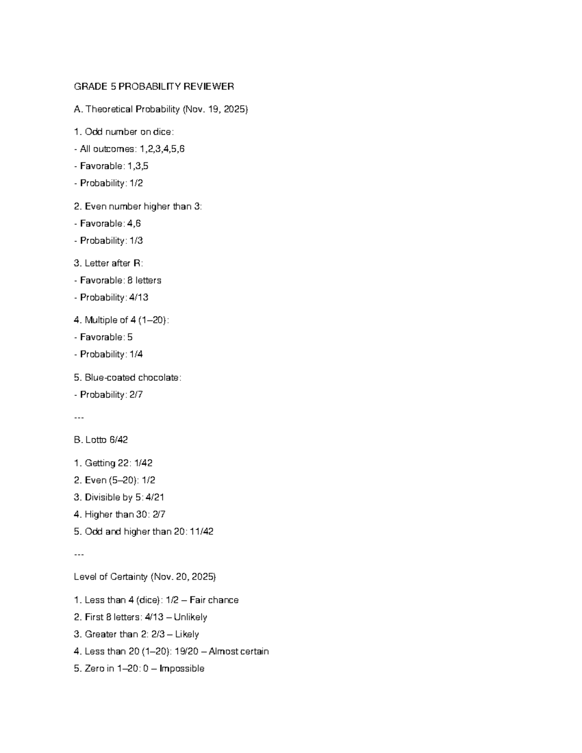 Grade 5 Probability Review: Theoretical Concepts & Examples - Studocu