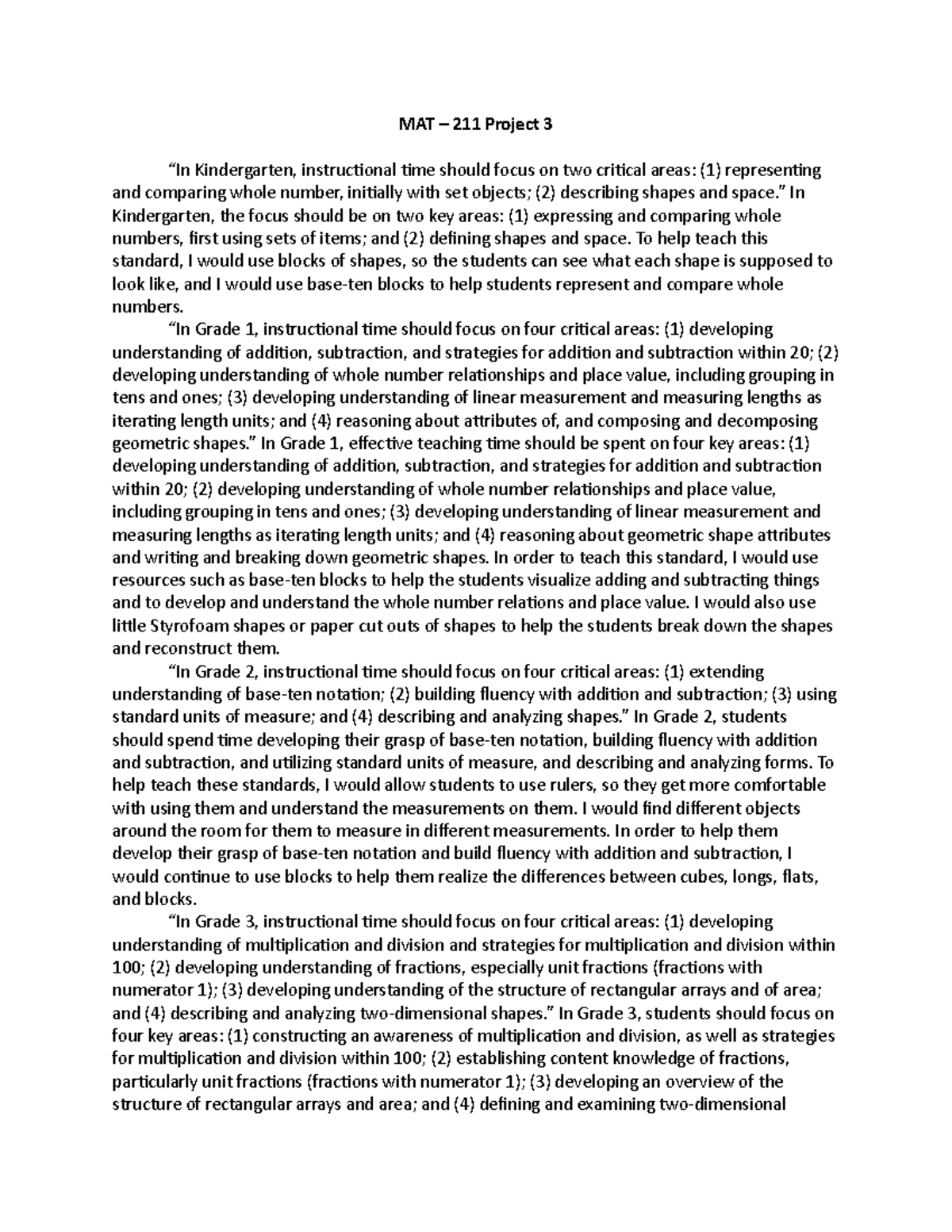 MAT - 211 Project 3 - Professor Philip Larson - MAT – 211 Project 3 “In ...