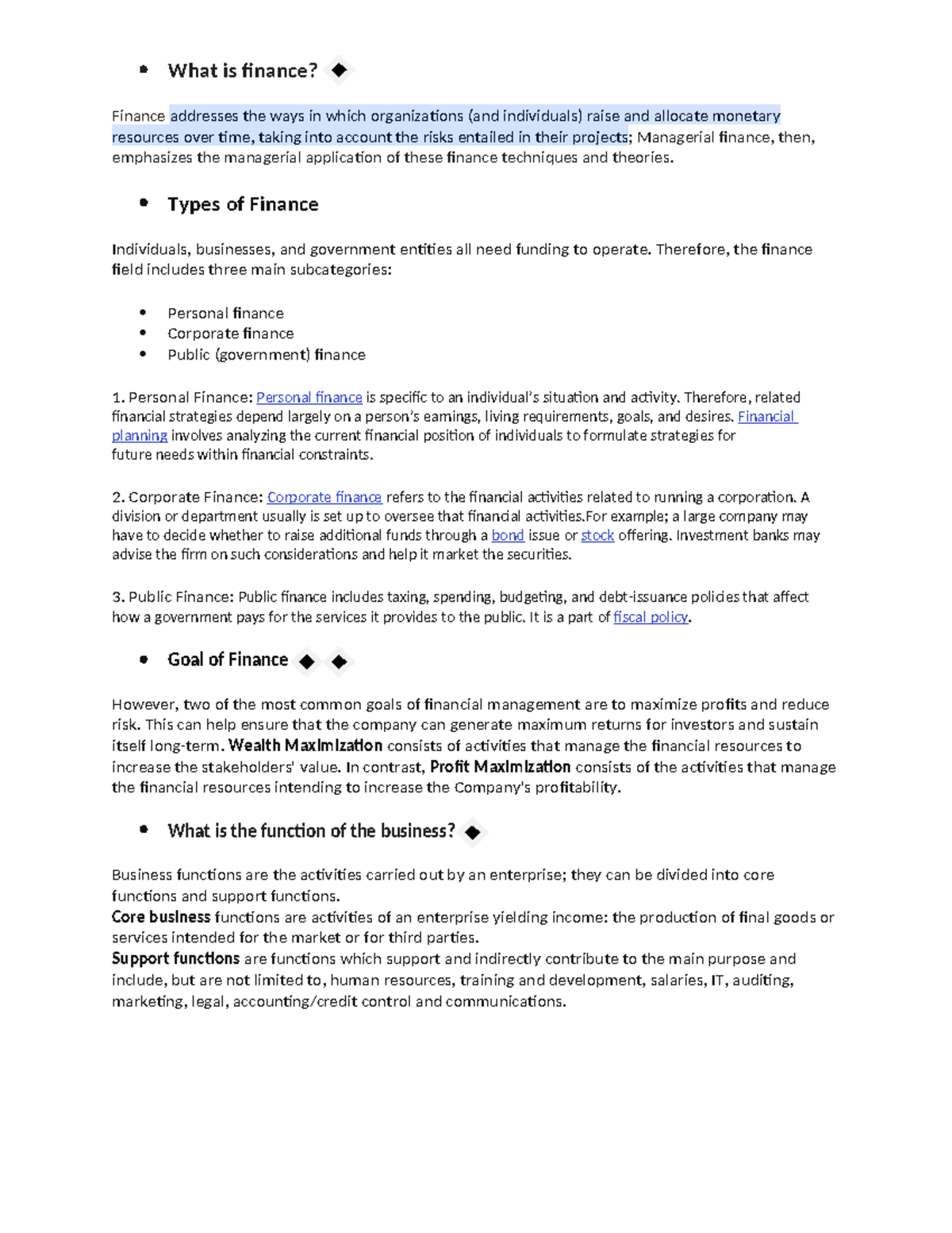 Introduction to Finance: Key Concepts and Functions in Managerial ...