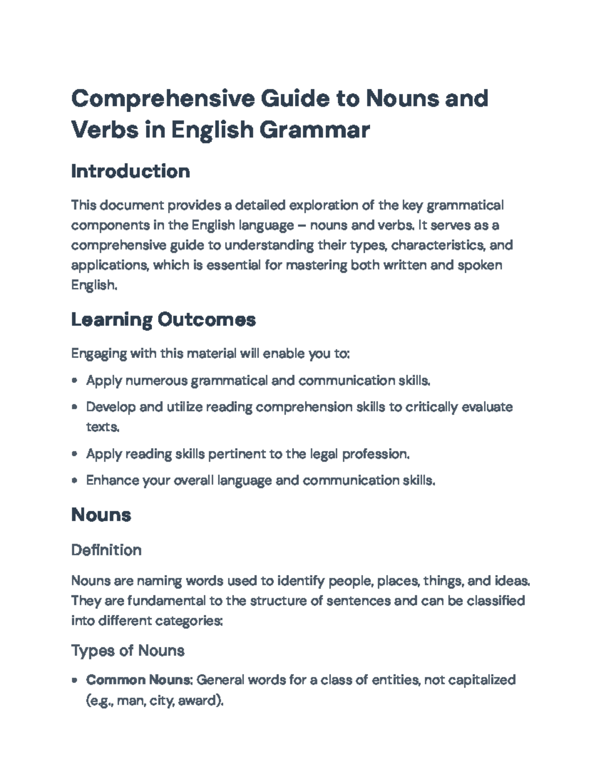 Comprehensive Guide to Nouns and Verbs in English Grammar ...