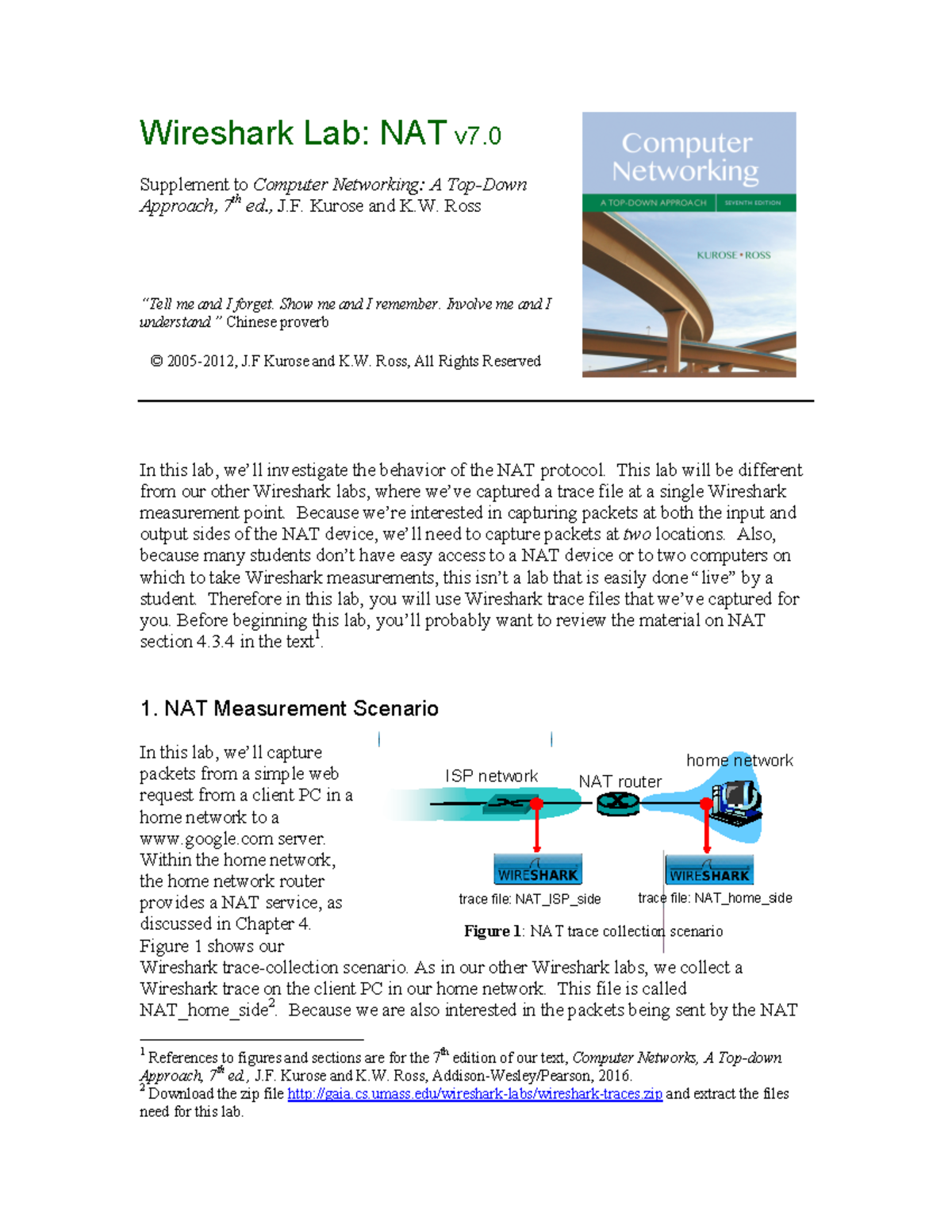 Wireshark Nat V7 Lab Wireshark Lab Nat V7 Supplement To Computer Networking A Top Down