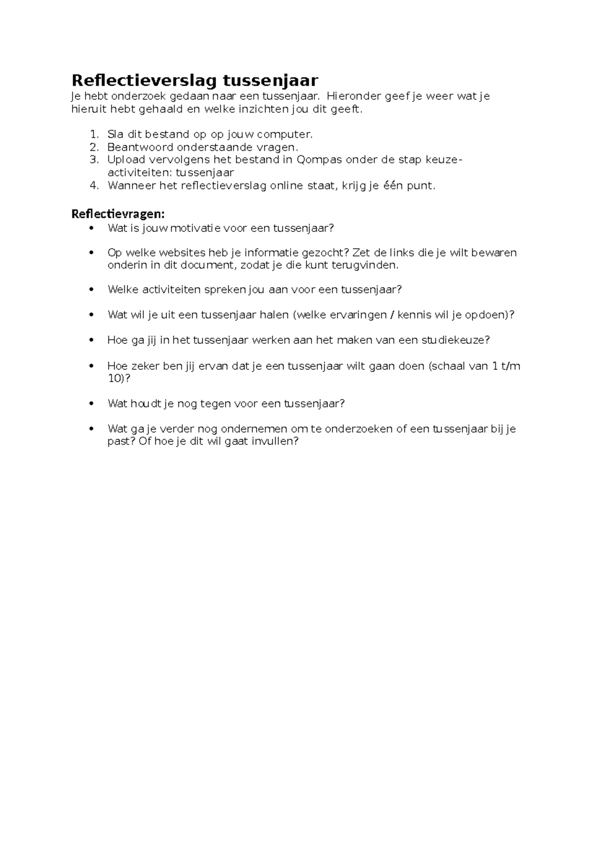 Reflectieverslag Tussenjaar: Inzichten en Motivatie - Studeersnel