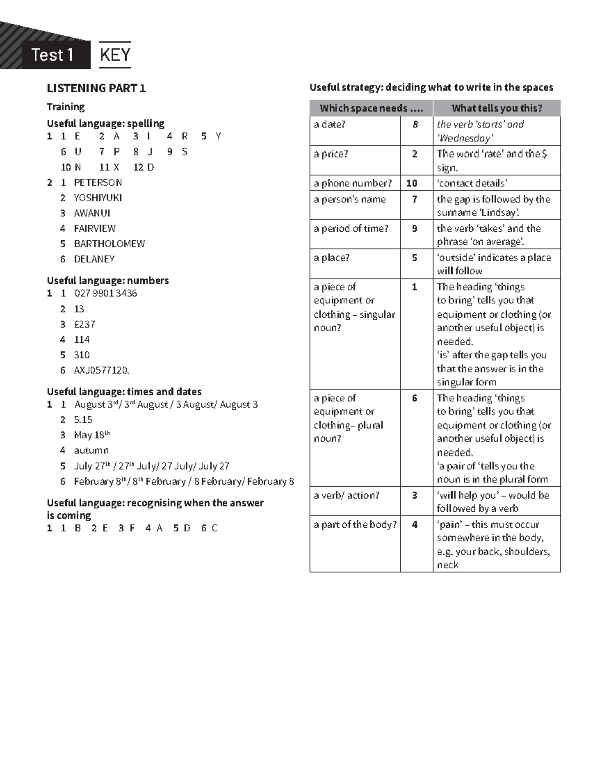 Ielts Trainer 2 Academic Tests 1-6 Answer Keys - Test 1 KEY LISTENING ...