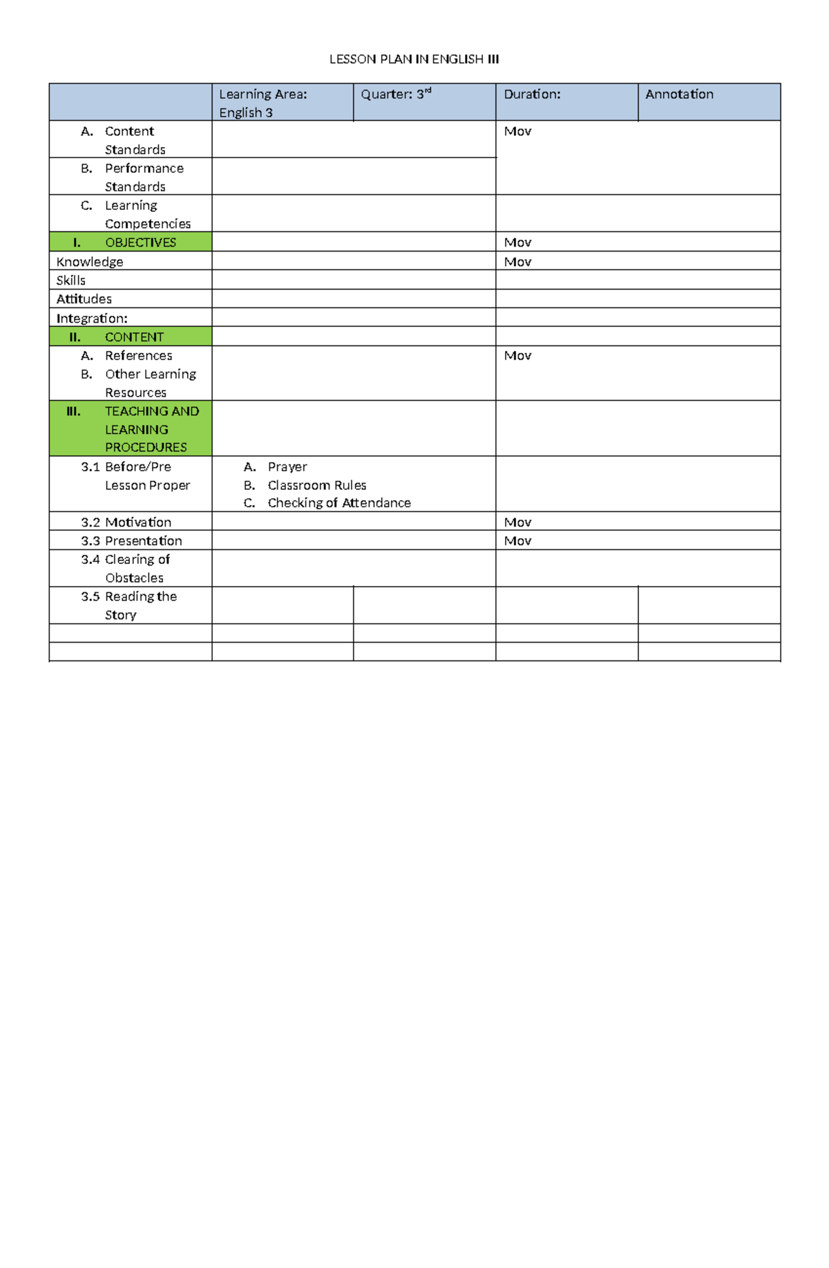 Lesson PLAN IN English III - Bachelor of Elementary Education - LESSON ...